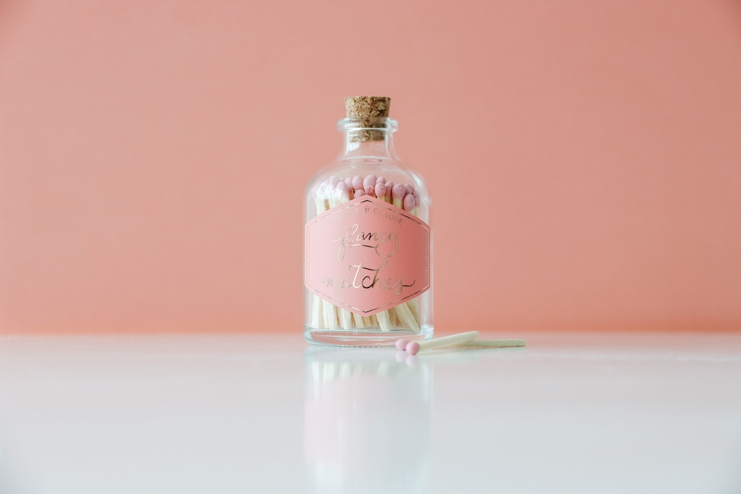 Pink Colored Matches in a Glass Jar | Glass Match Jar With Rose Tipped ...