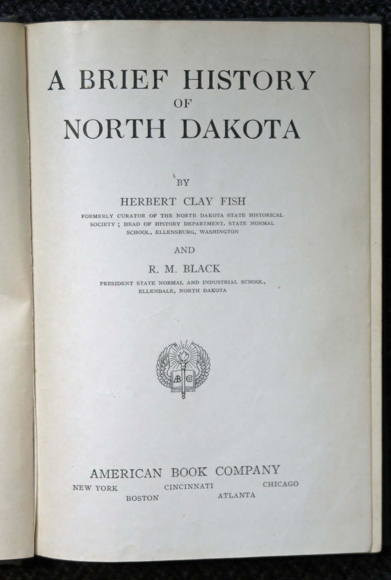 A Brief History of North Dakota by Herbert Clay Fish, 1926 - Etsy