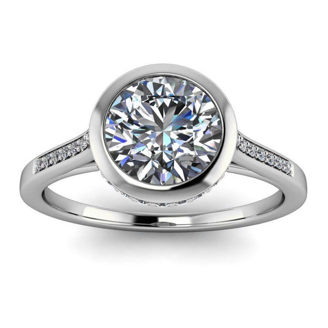 Diamond Bezel Set Moissanite Engagement Ring Cherish Julie - Etsy