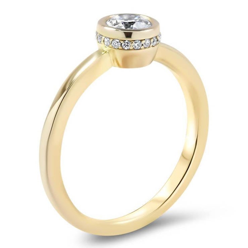 Hidden Halo Engagement Ring Bezel Set Moissanite Center Stone | Etsy