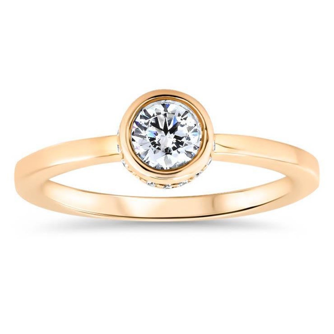 Hidden Halo Engagement Ring Bezel Set Moissanite Center Stone - Etsy