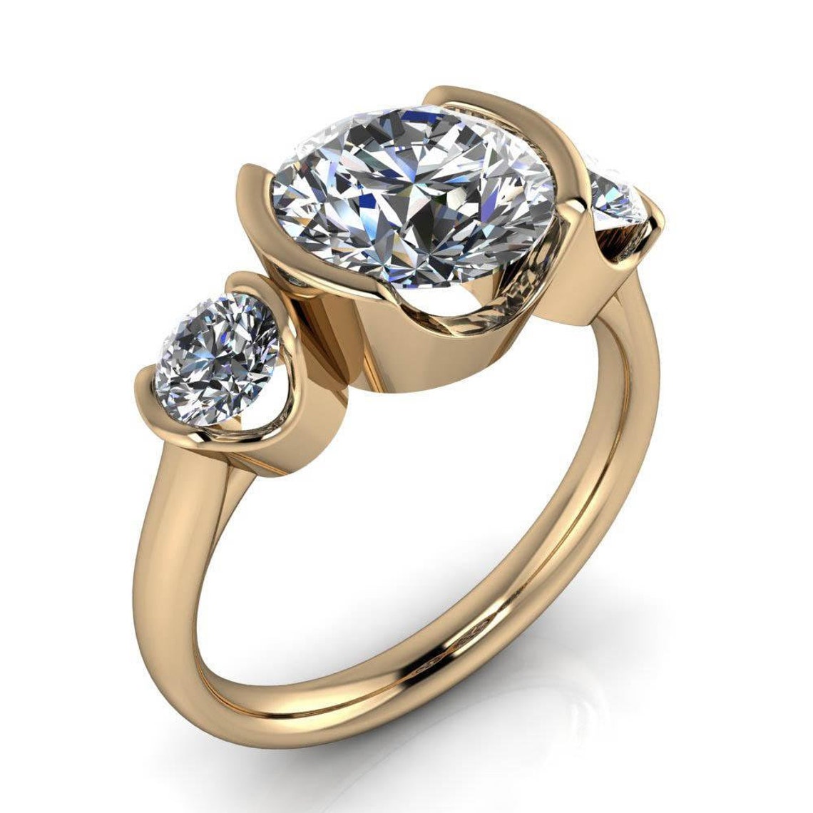 Three Stone Bezel Set Engagement Ring Riley - Etsy