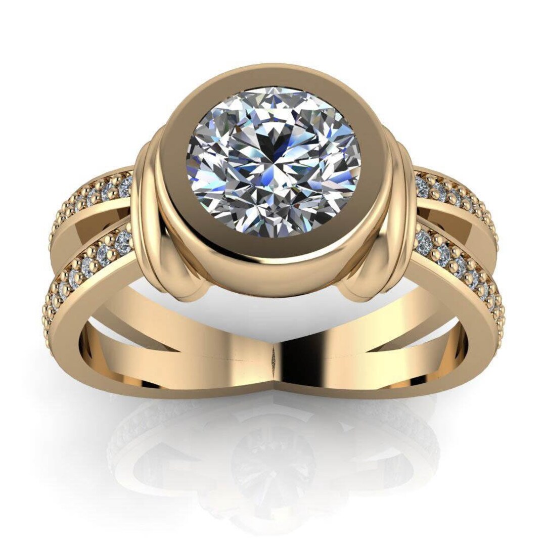 Split Shank Bezel Set Engagement Ring Oscar - Etsy