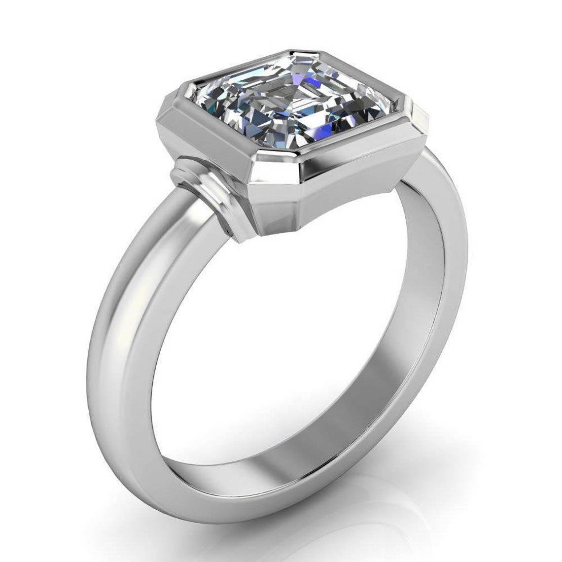 Bezel Set Asscher Cut Moissanite Engagement Ring Hailey | Etsy