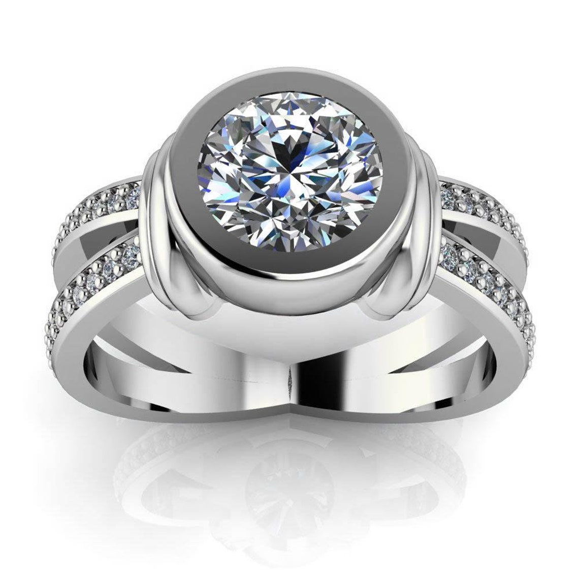 Split Shank Bezel Set Engagement Ring Oscar | Etsy