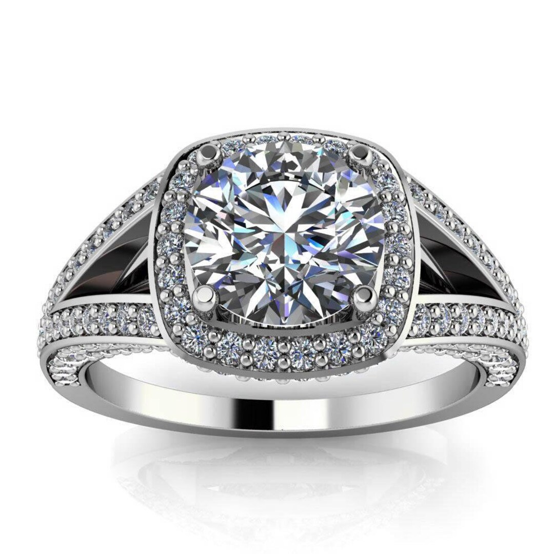 Cushion Shaped Halo Round Center Split Shank Setting Linda - Etsy
