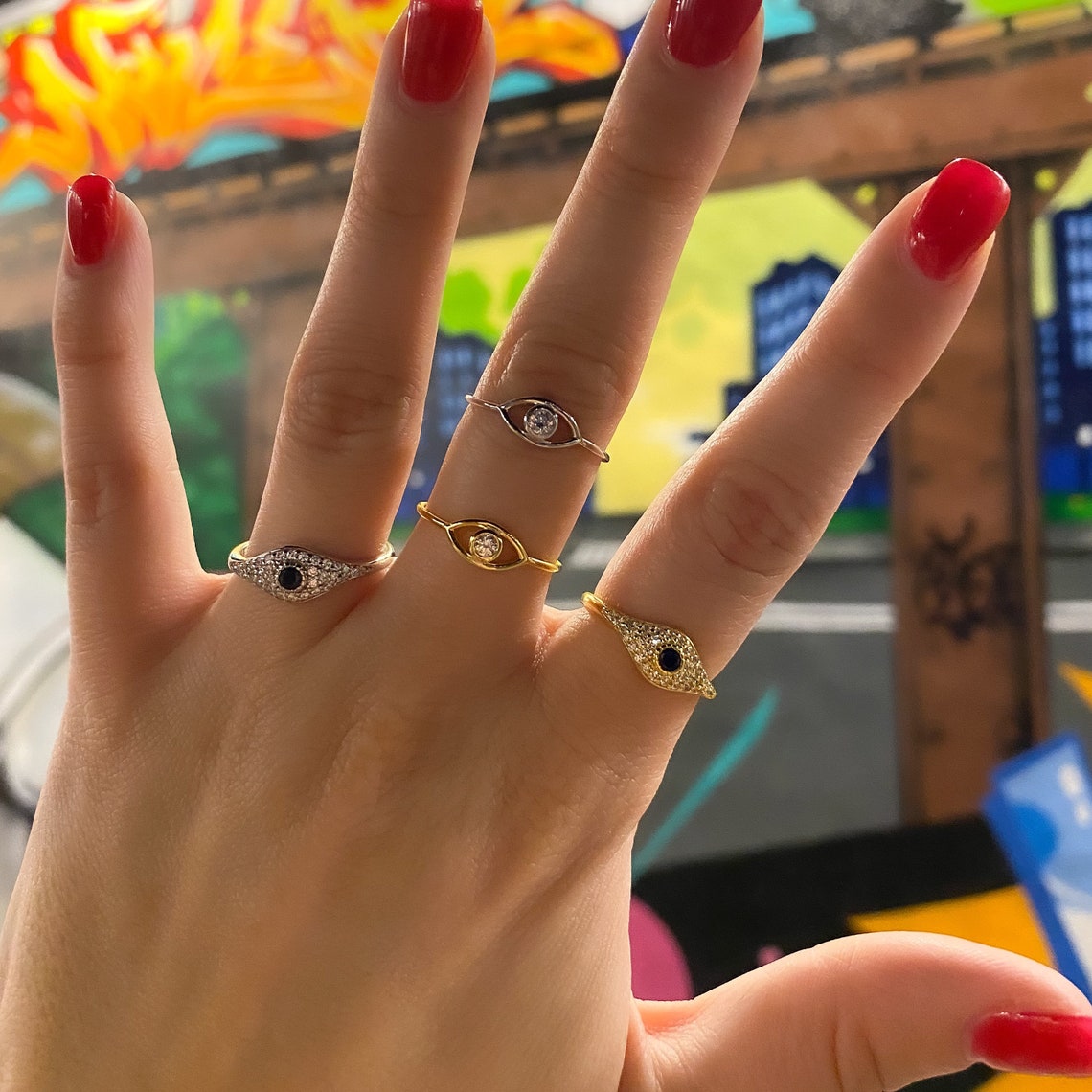 Evil Eye Cut-out Ring - Etsy