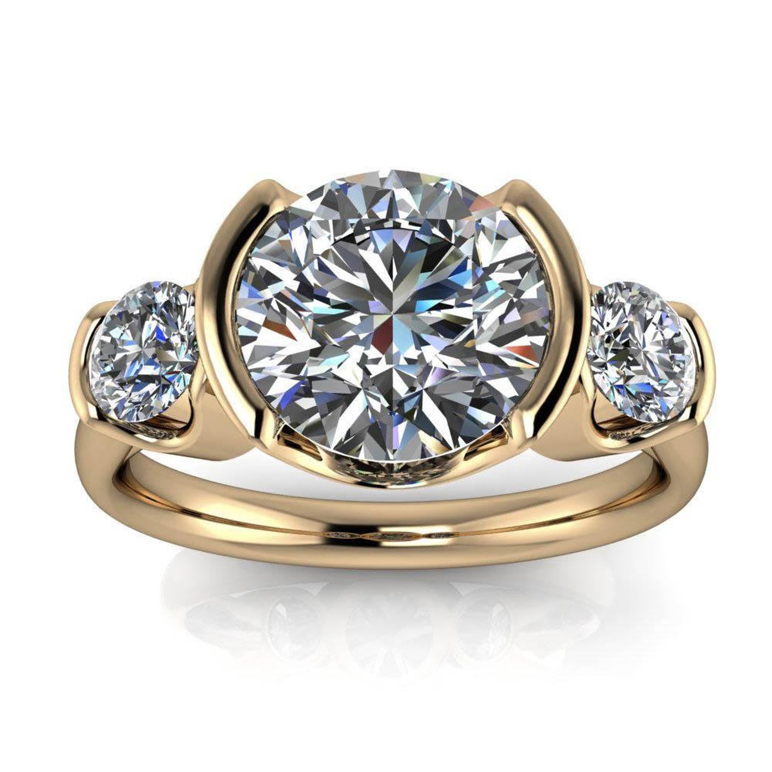 Three Stone Bezel Set Engagement Ring Riley - Etsy