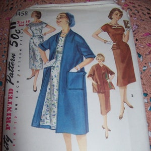 Simplicity 1458 Pattern/ Vintage Patterns/ One Piece Dress /coat/ 2 ...