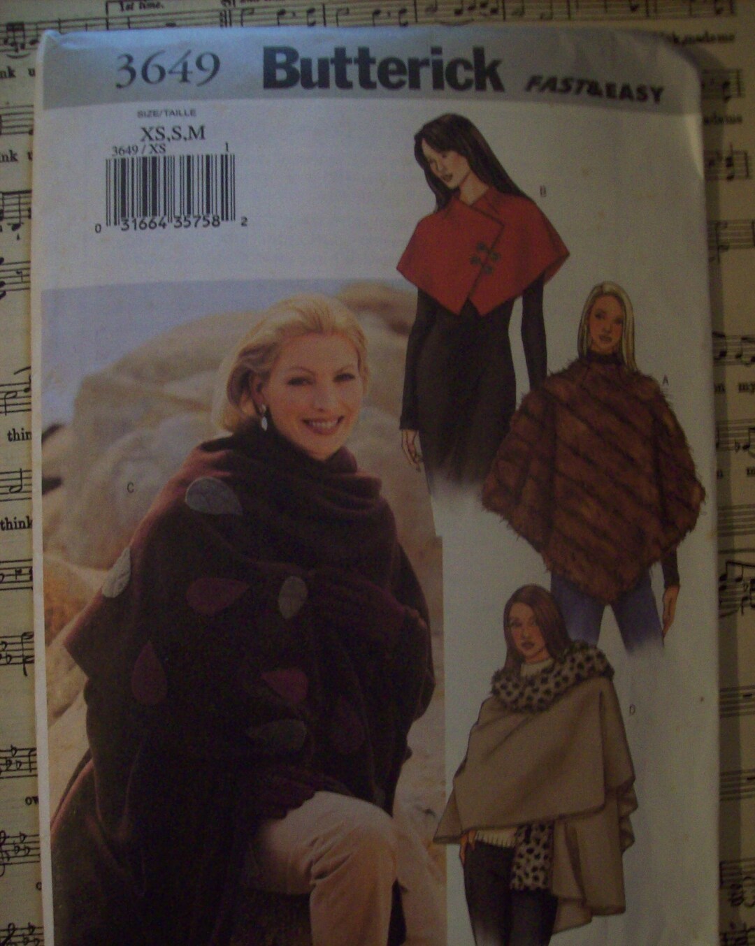 Butterick 3649 Sewing Pattern/ Unused/ Factory Folded/ Misses' Poncho ...