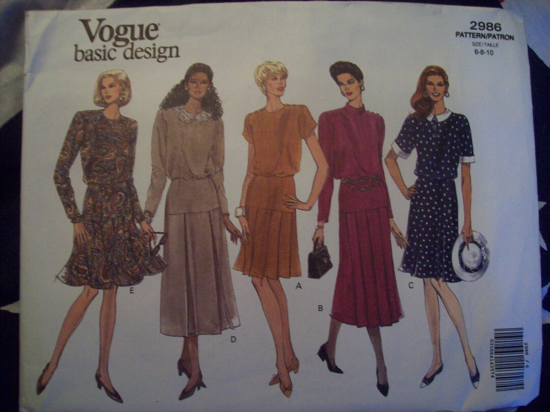 Vogue 2986 Sewing Pattern/ Misses Dress/ Size 6 8 10/ 1992 /90's ...