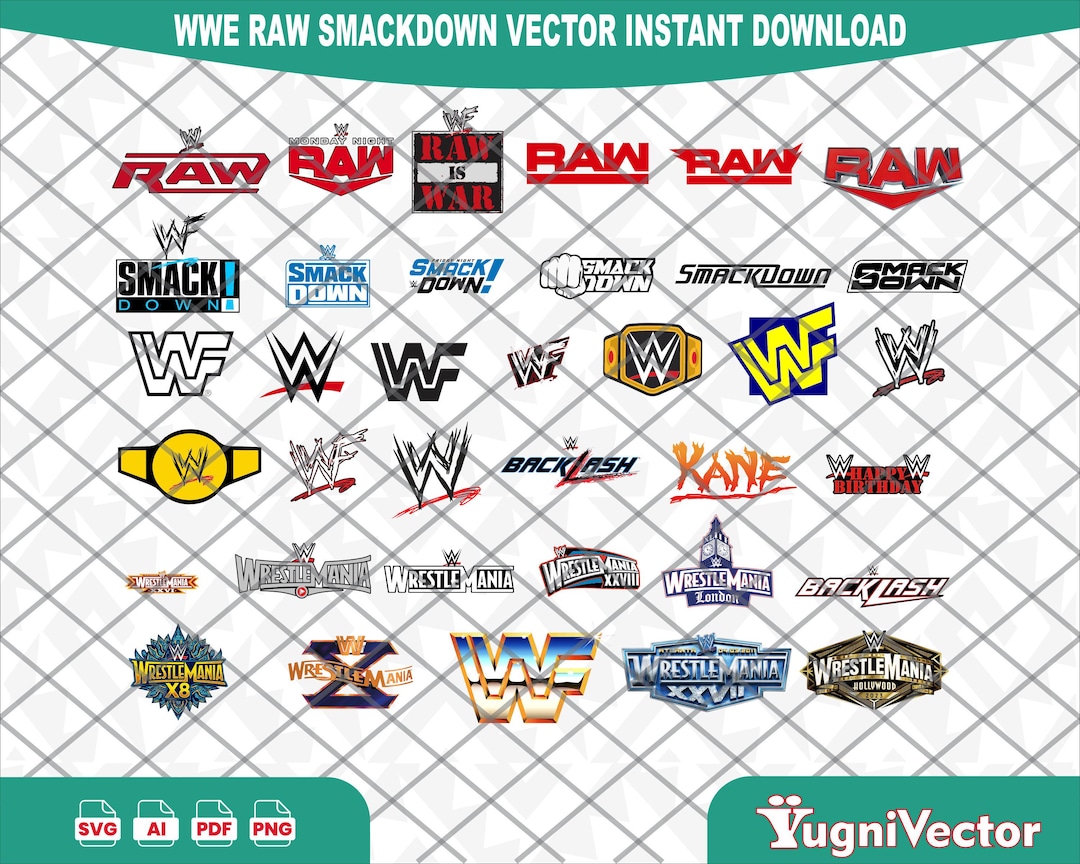 WWE Raw Smackdown Logos Bundle, Championship Belt, Wrestlemania ...