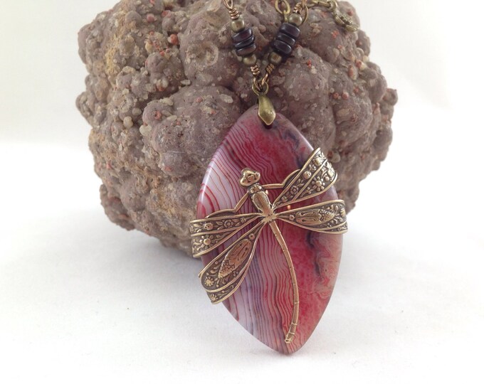 Dragonfly Wrapped Gemstone Agate Pendant Dragonfly Jewelry - Etsy
