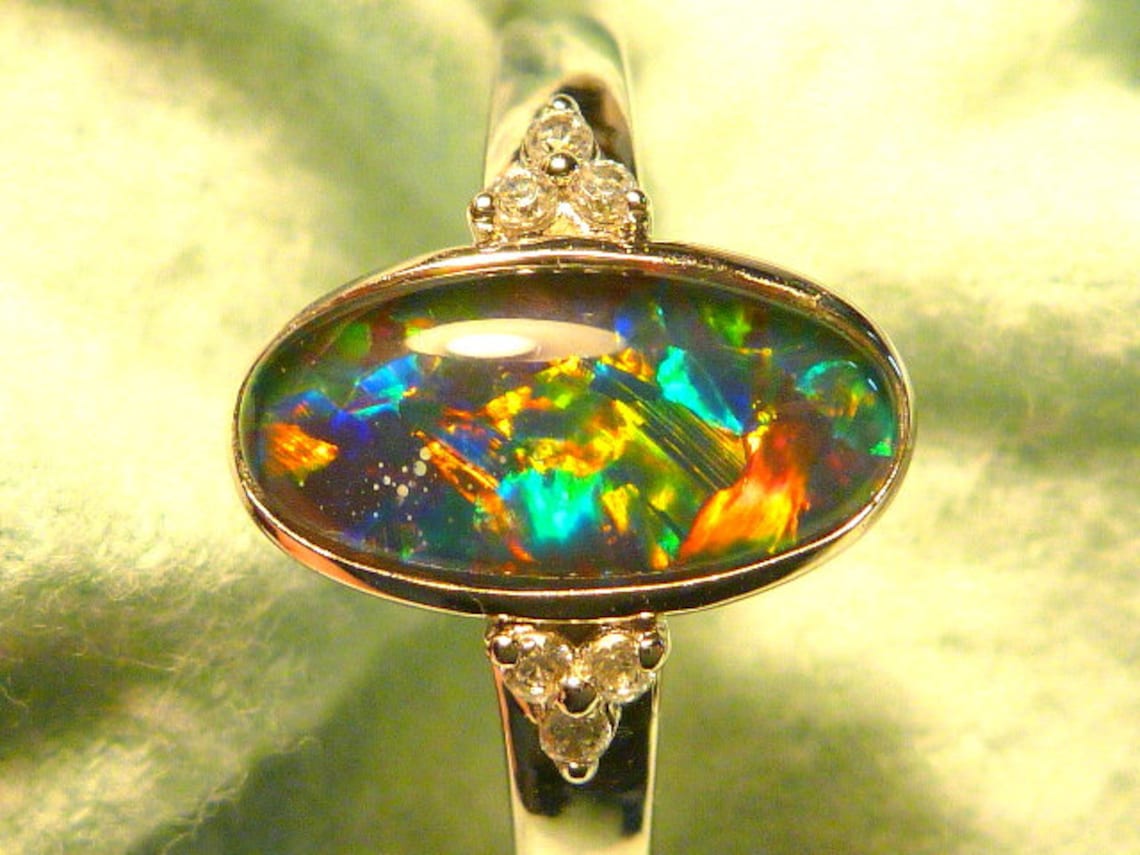 Womens Opal Ring Ladies Sterling Silver 925 & CZ 12 X 6mm - Etsy