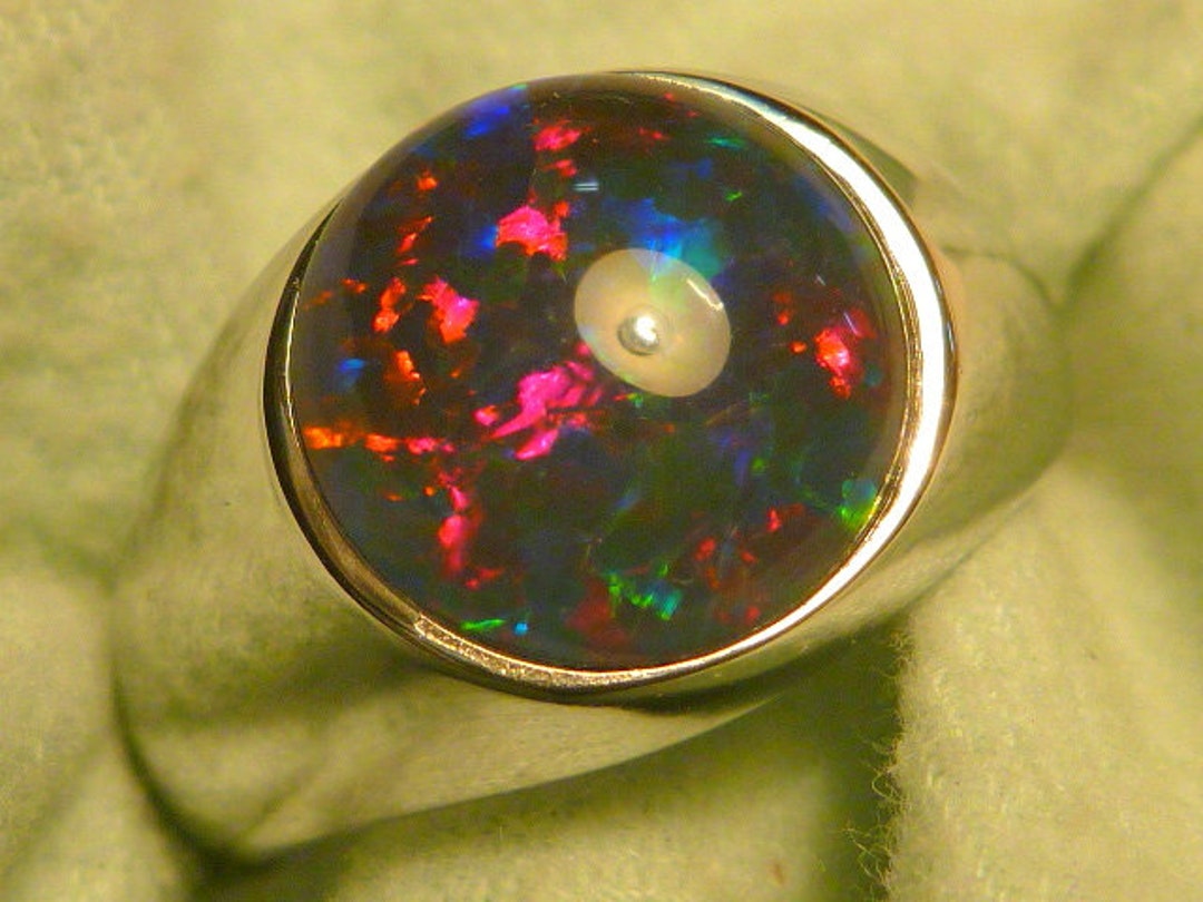 Mens Opal Ring Sterling Silver, Natural Opal Triplet. 12mm Round . Item ...