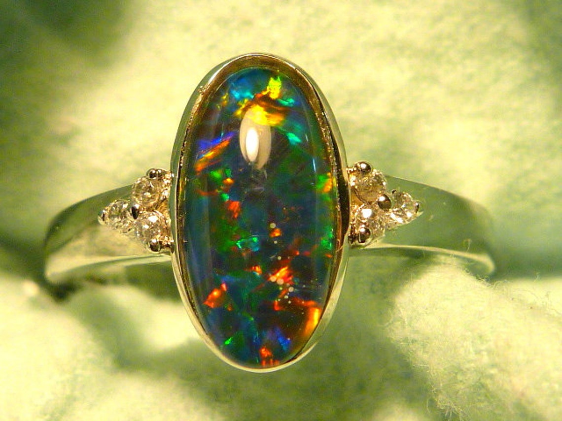 Womens Opal Ring Ladies Sterling Silver 925 & CZ 12 X 6mm - Etsy