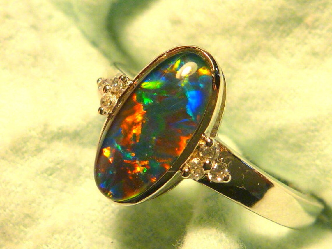 Womens Opal Ring Ladies Sterling Silver 925 & CZ 12 X 6mm - Etsy