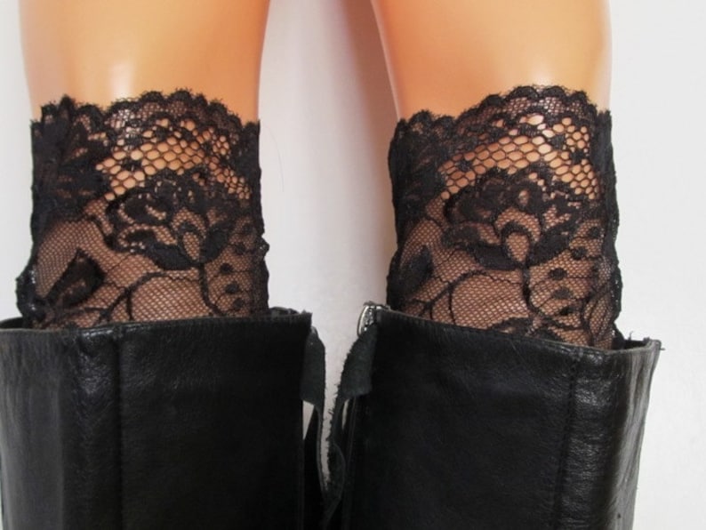 Lace Boot Cuff, Stretch Lace Black Boot Cuff, Black Lace Leg Warmers ...