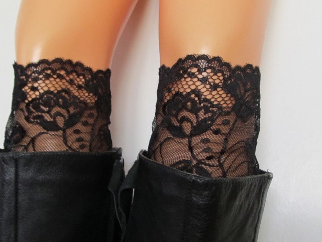 Lace Boot Cuff, Stretch Lace Black Boot Cuff, Black Lace Leg Warmers ...