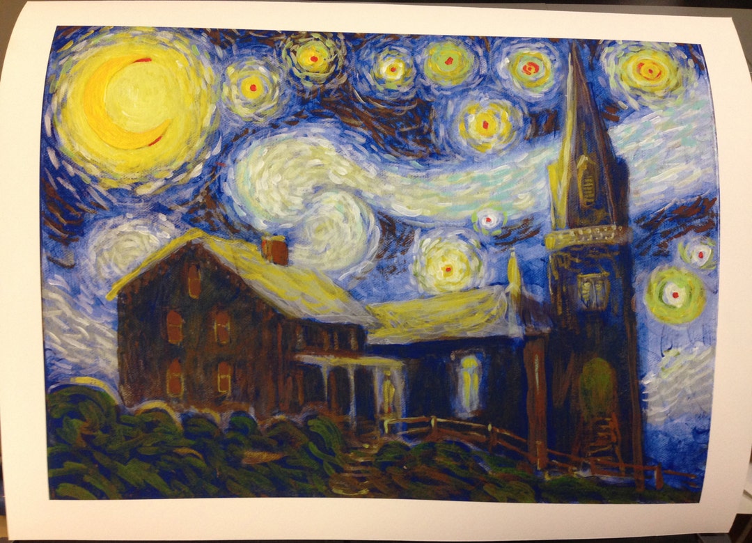 Moon Over Crogan's Hall St. Paul Catholic Church Original Print Made by ...