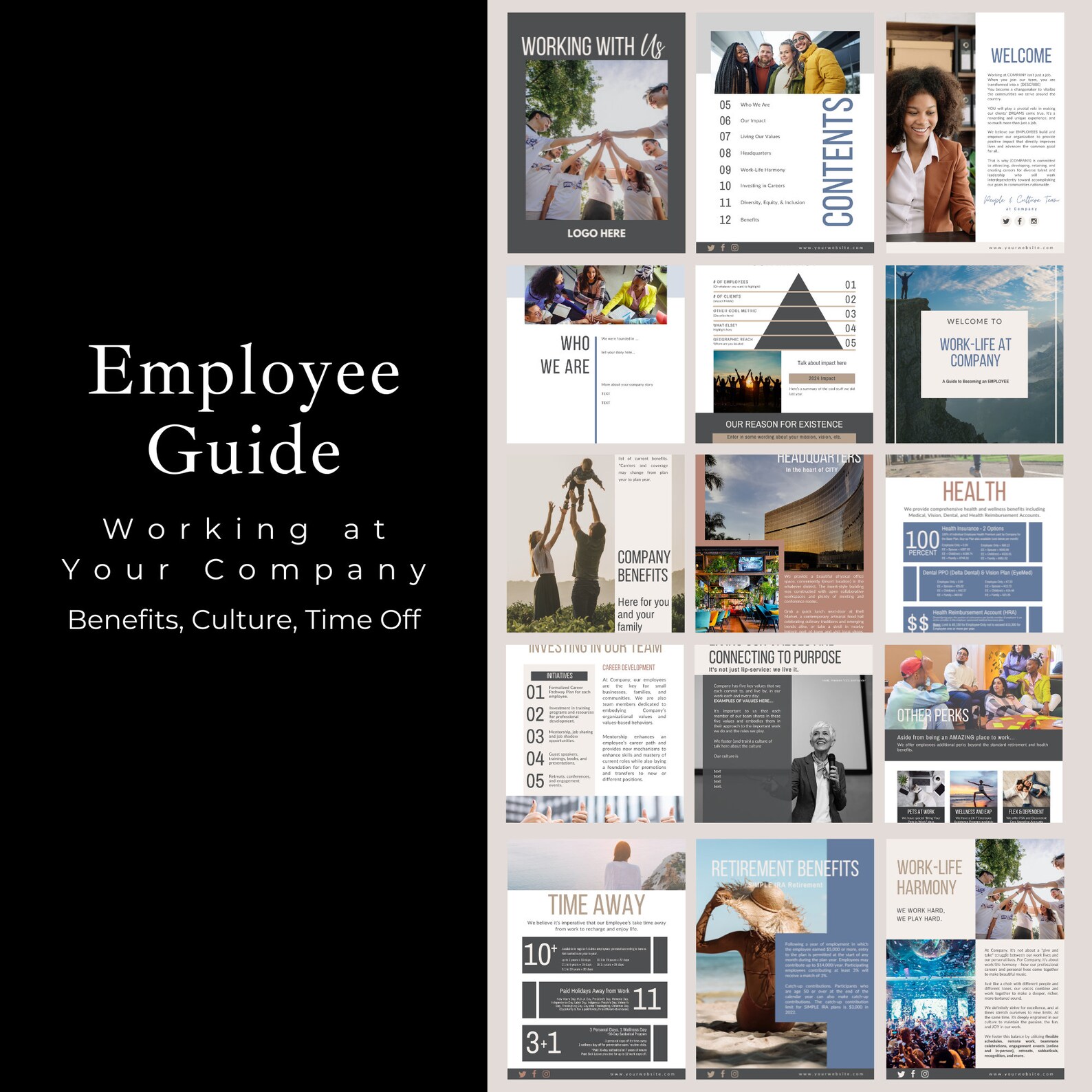Employee Guide Benefits Brochure HR Onboarding Template Canva ...