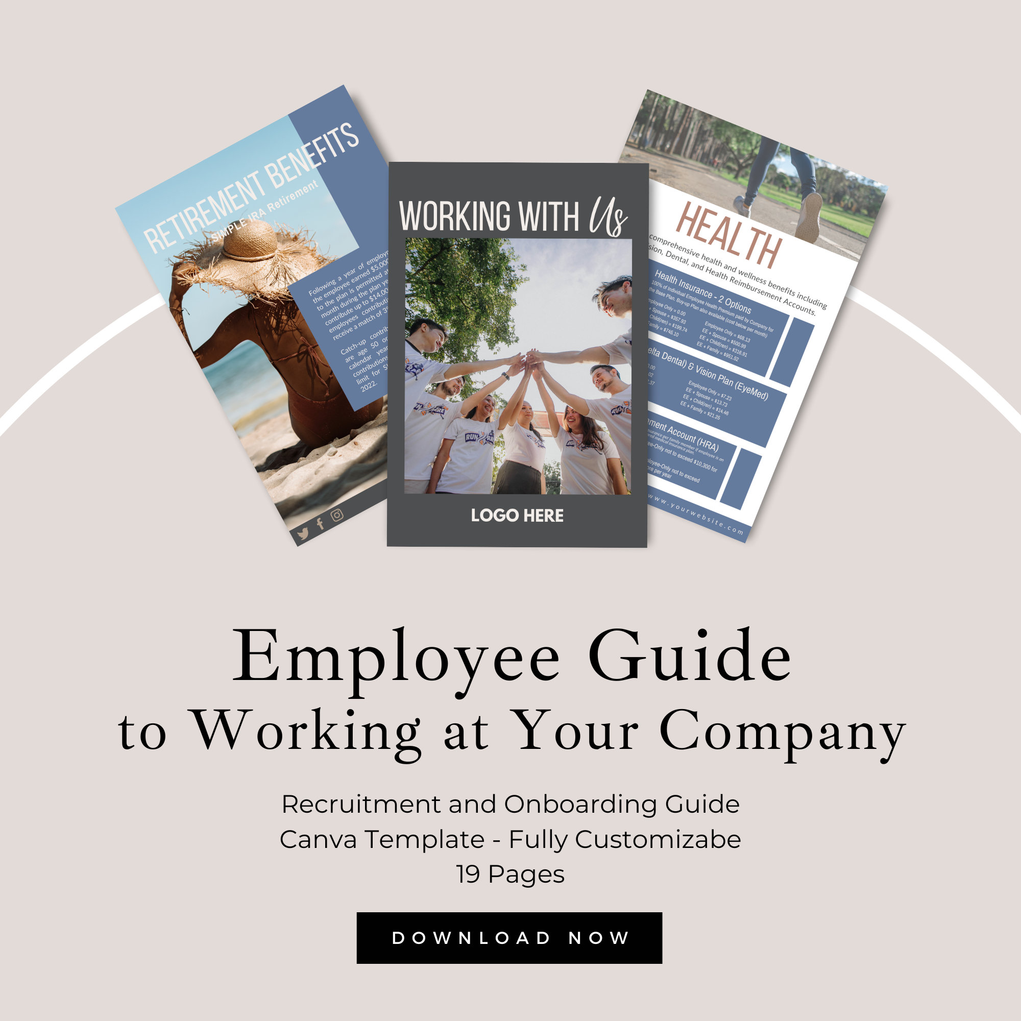 Employee Guide Benefits Brochure HR Onboarding Template Canva ...