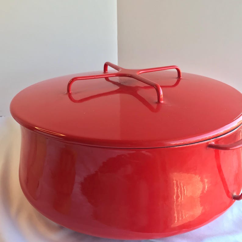 MCM Kobenstyle Red 7 Quart Lidded Pot Danish Enamel Cookware Beautiful ...