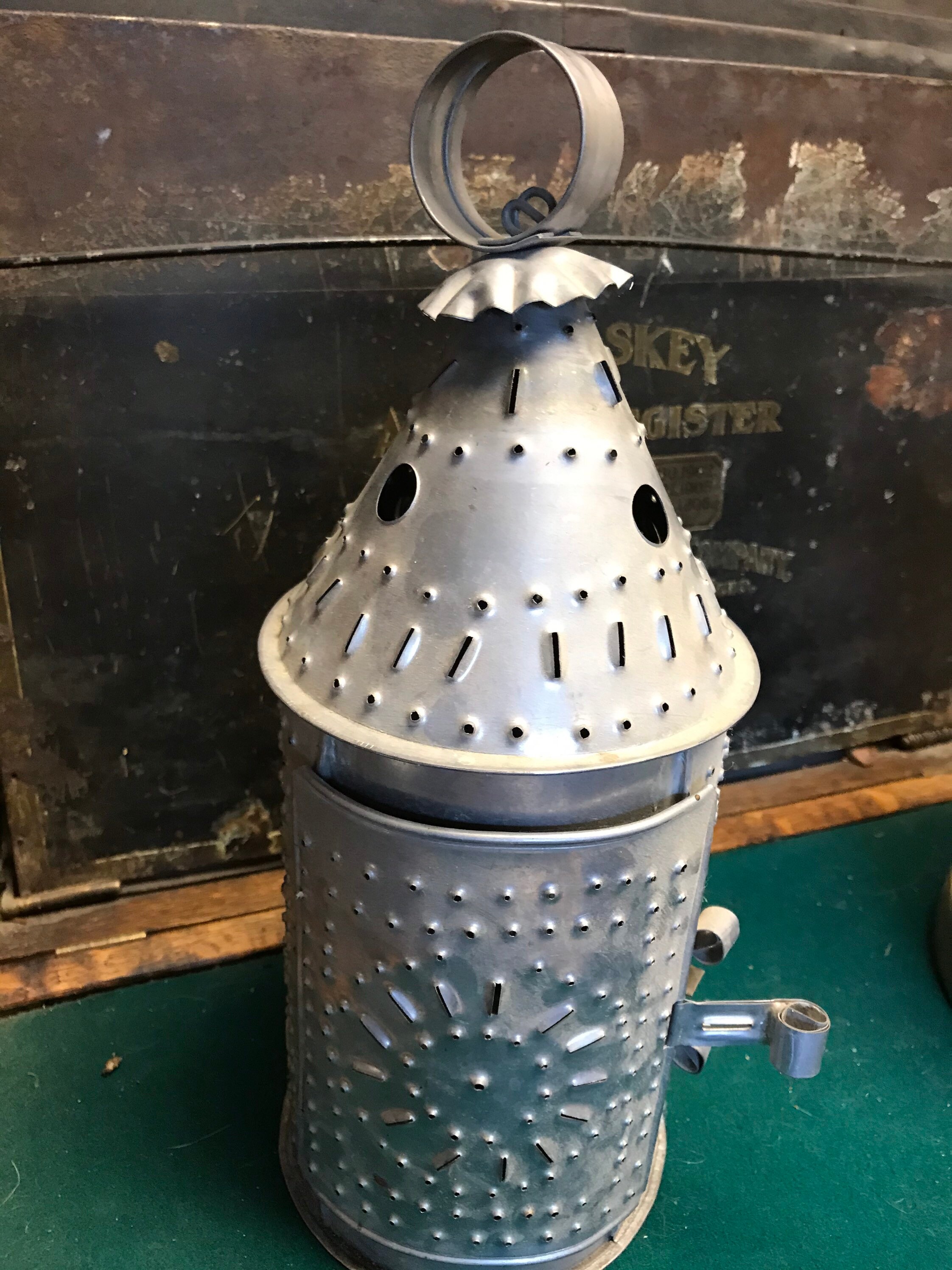 Vintage Lantern Pierced Tin Artist Made and Signed Colonial Tin Candle ...