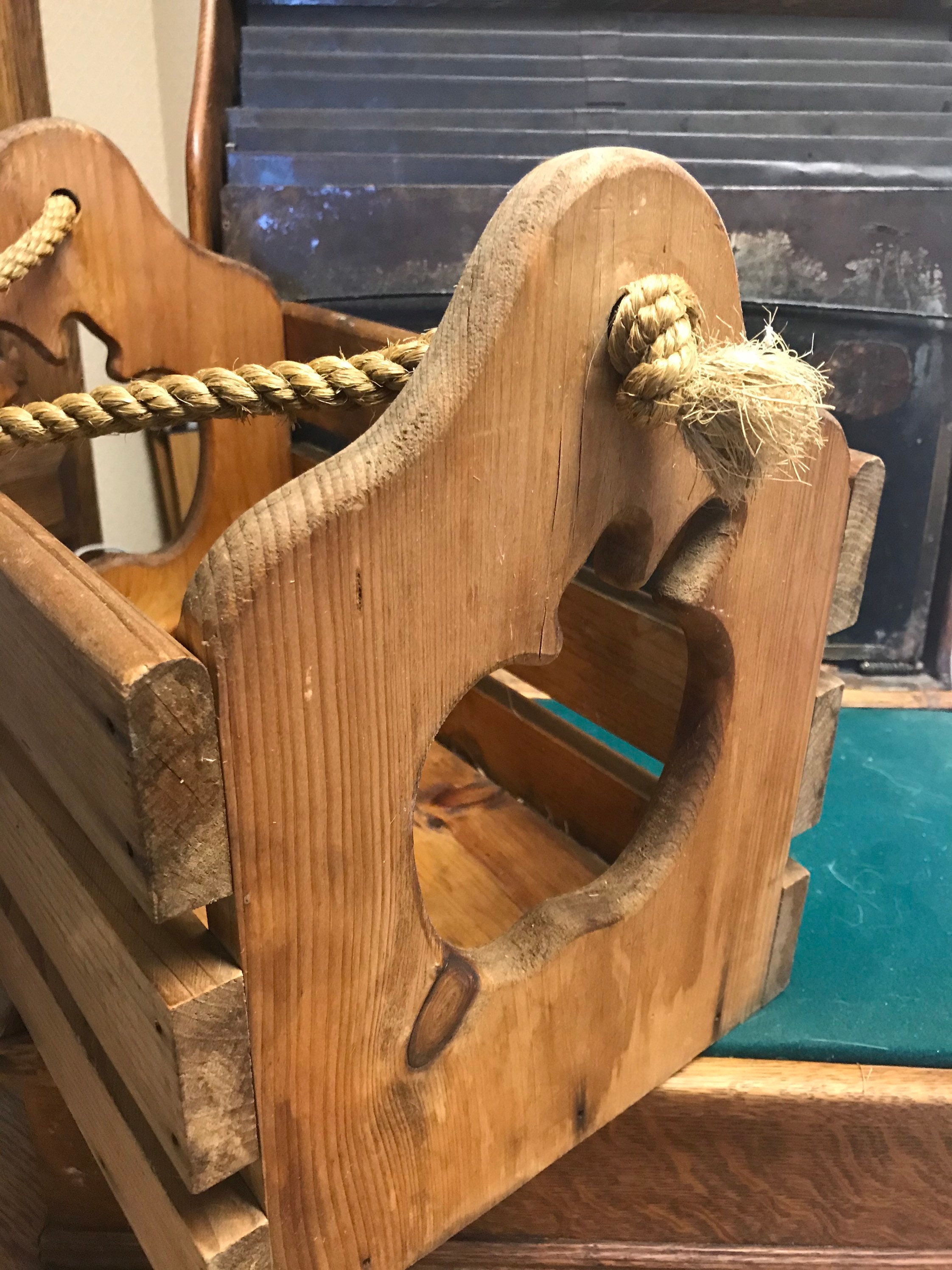 Vintage Heavy Wood Box With Apple Design Rope Handles - Etsy