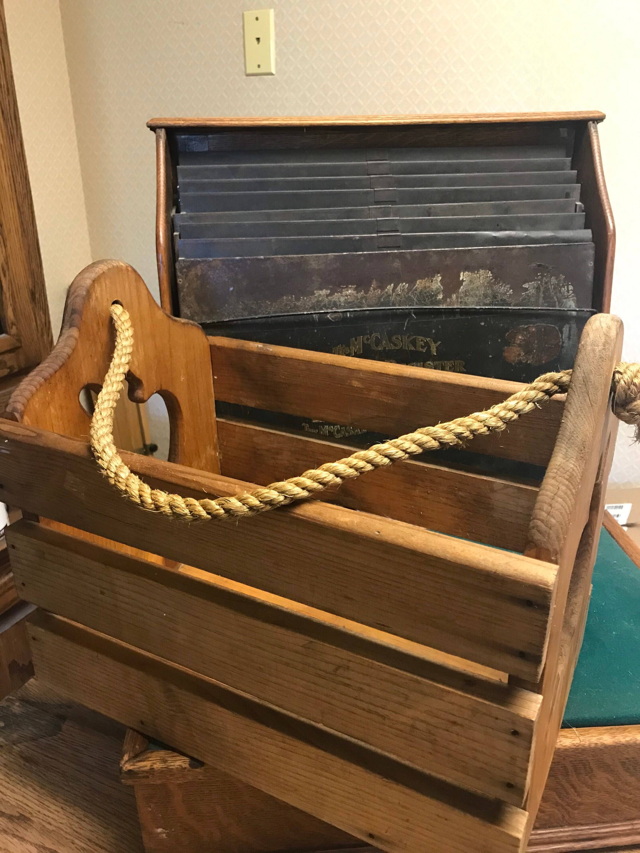 Vintage Heavy Wood Box With Apple Design Rope Handles - Etsy