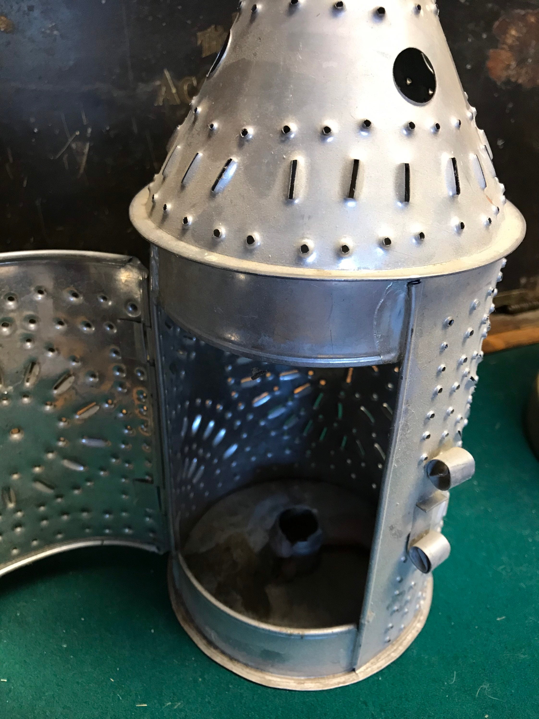 Vintage Lantern Pierced Tin Artist Made and Signed Colonial Tin Candle ...