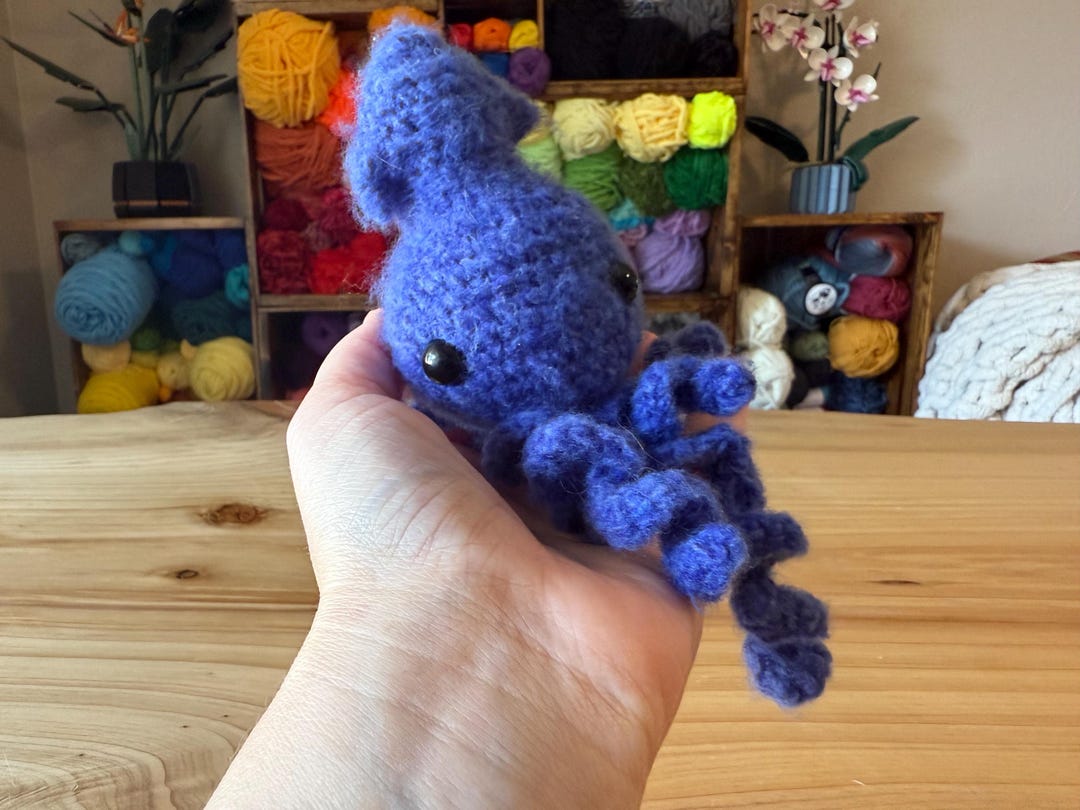 Fluffy Blue Crochet Squid Stuffed Animal - Ready to Ship - Handmade ...