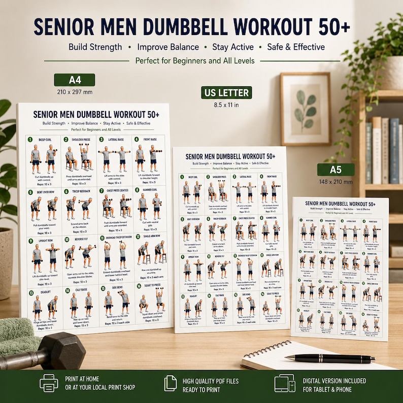 Dumbbell Workout for Senior Men 50+ Printable 16 Strength Training ...