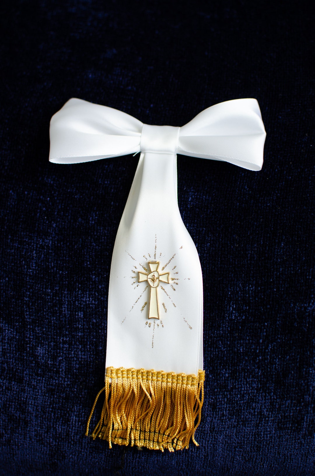 First Communion Arm Bow White Ribbon With White Gold Cross - Etsy
