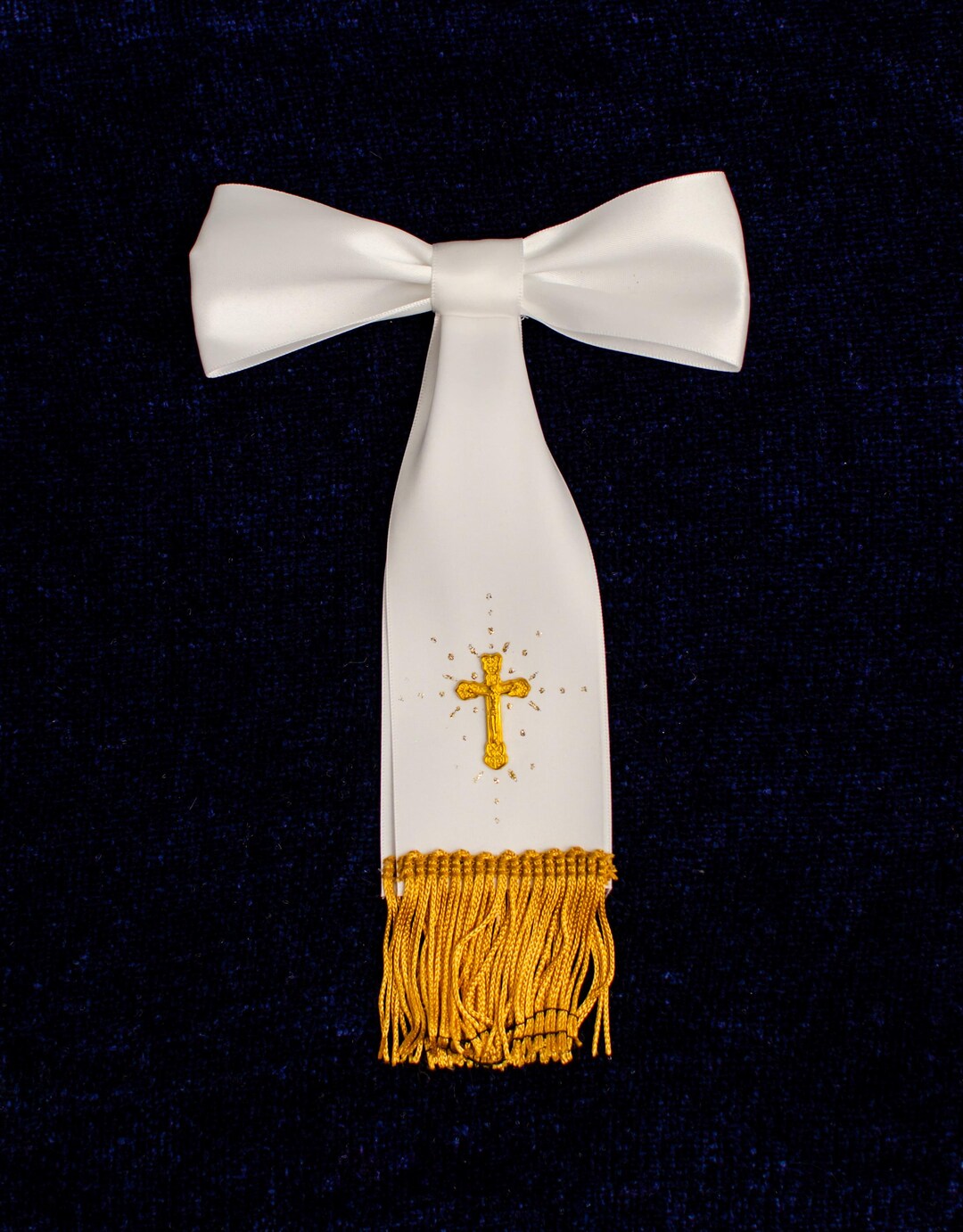 First Communion Arm Bow White Ribbon With Gold Cross - Etsy