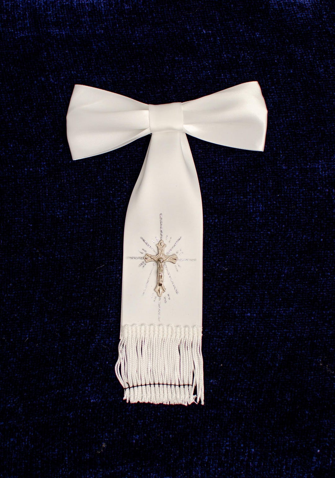 First Communion Arm Bow White Ribbon Silver Cross - Etsy