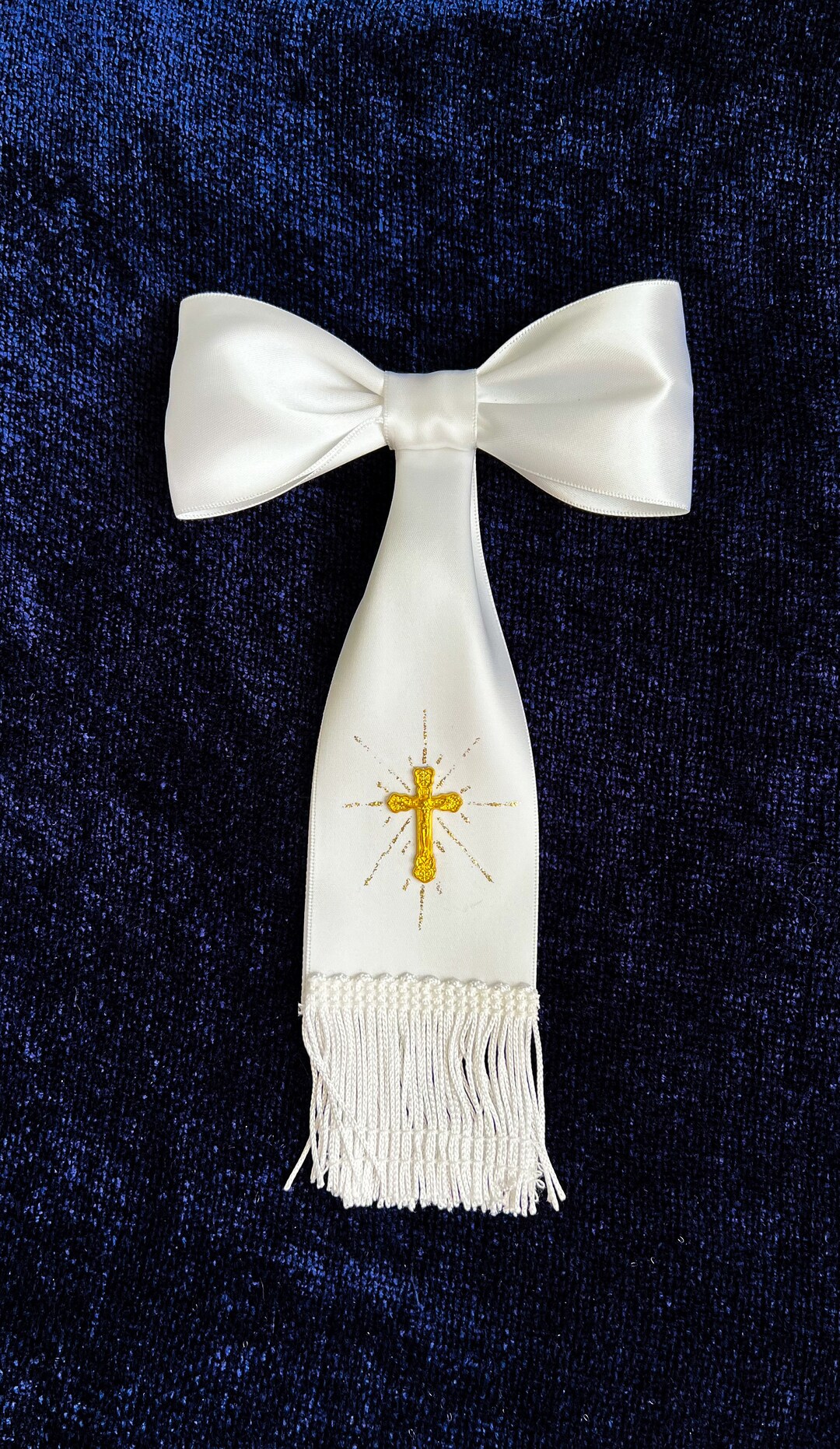 First Communion Arm Bow White Ribbon With Gold Cross - Etsy