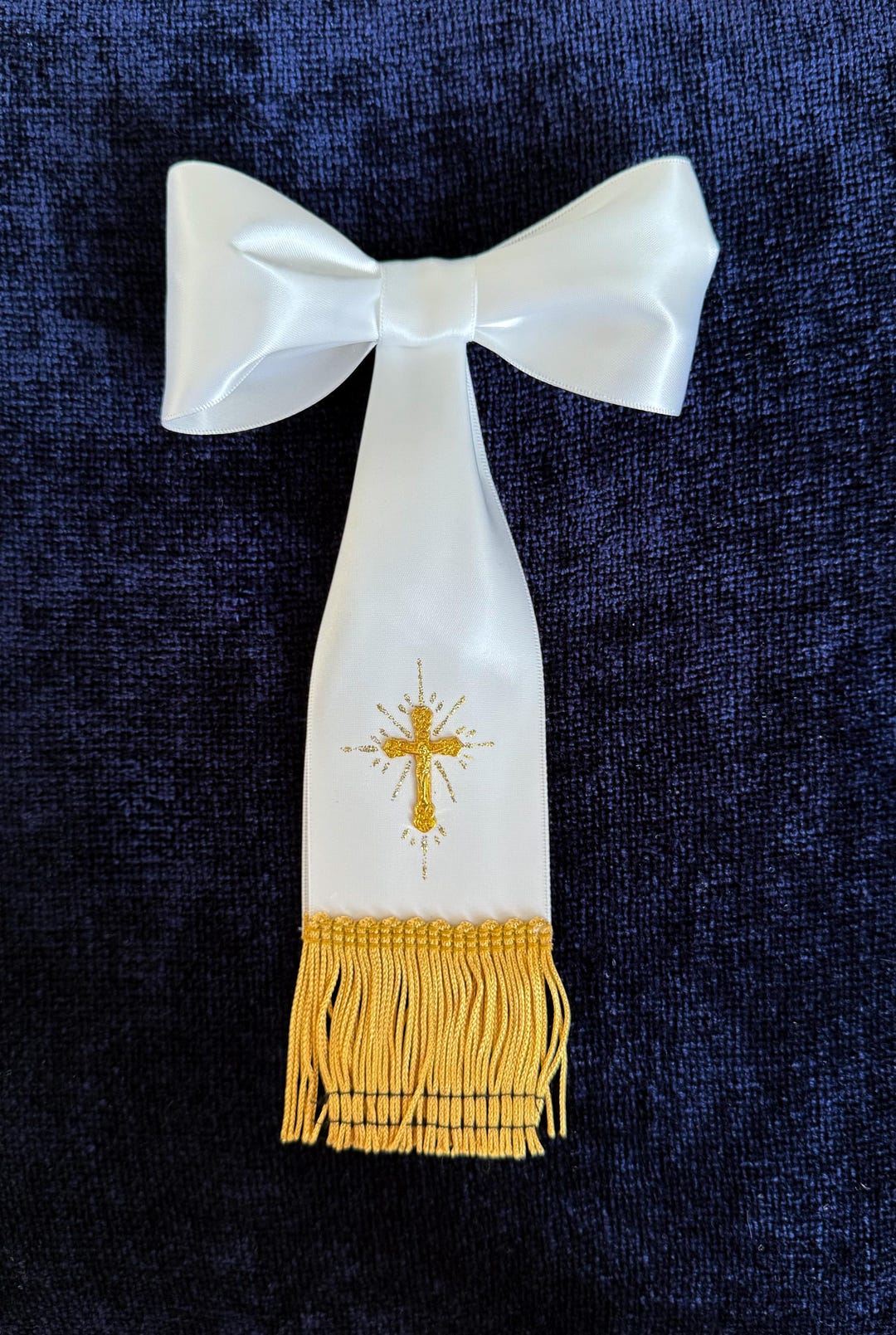 First Communion Arm Bow White Ribbon With Gold Cross - Etsy