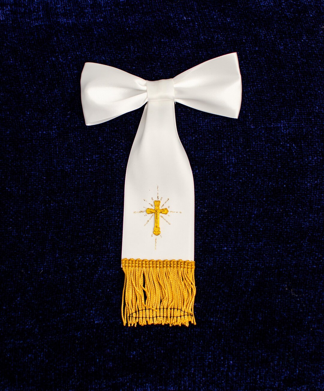 First Communion Arm Bow White Ribbon With Gold Cross - Etsy