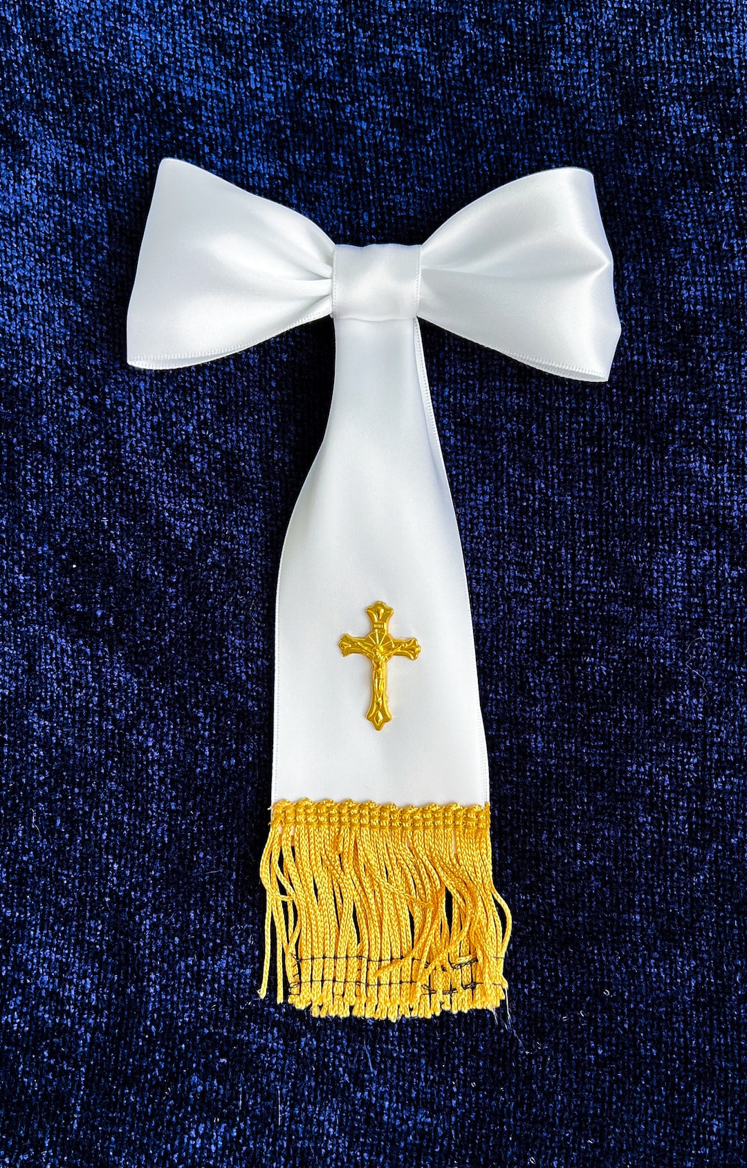 First Communion Arm Bow White Ribbon With Gold Cross - Etsy