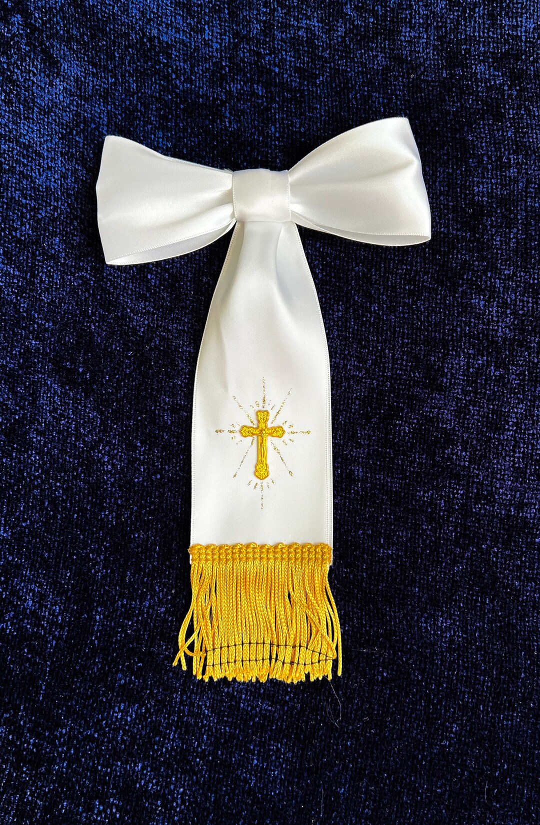 First Communion Arm Bow White Ribbon With Gold Cross - Etsy