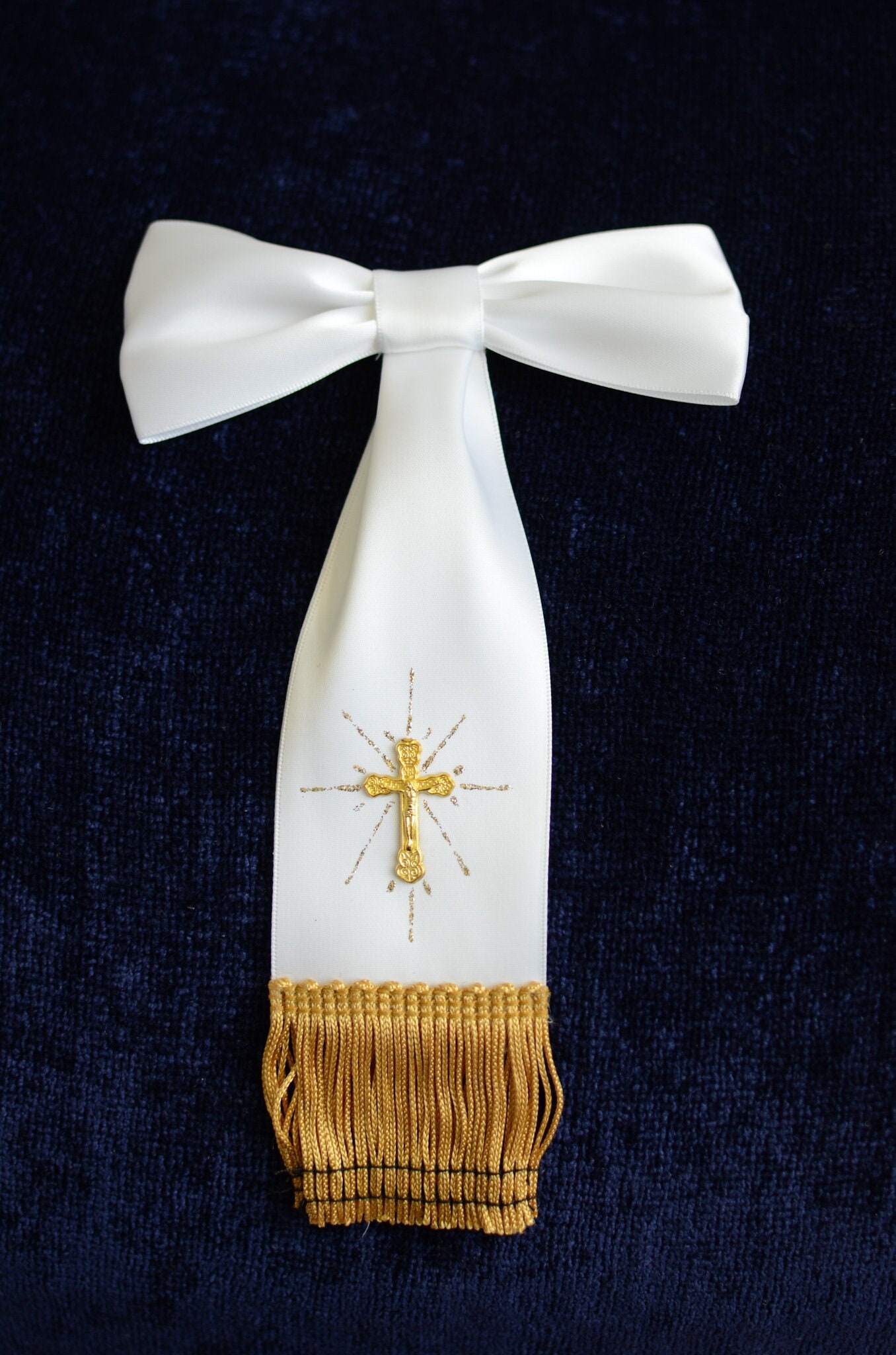 First Communion Arm Bow White Ribbon With Gold Cross - Etsy