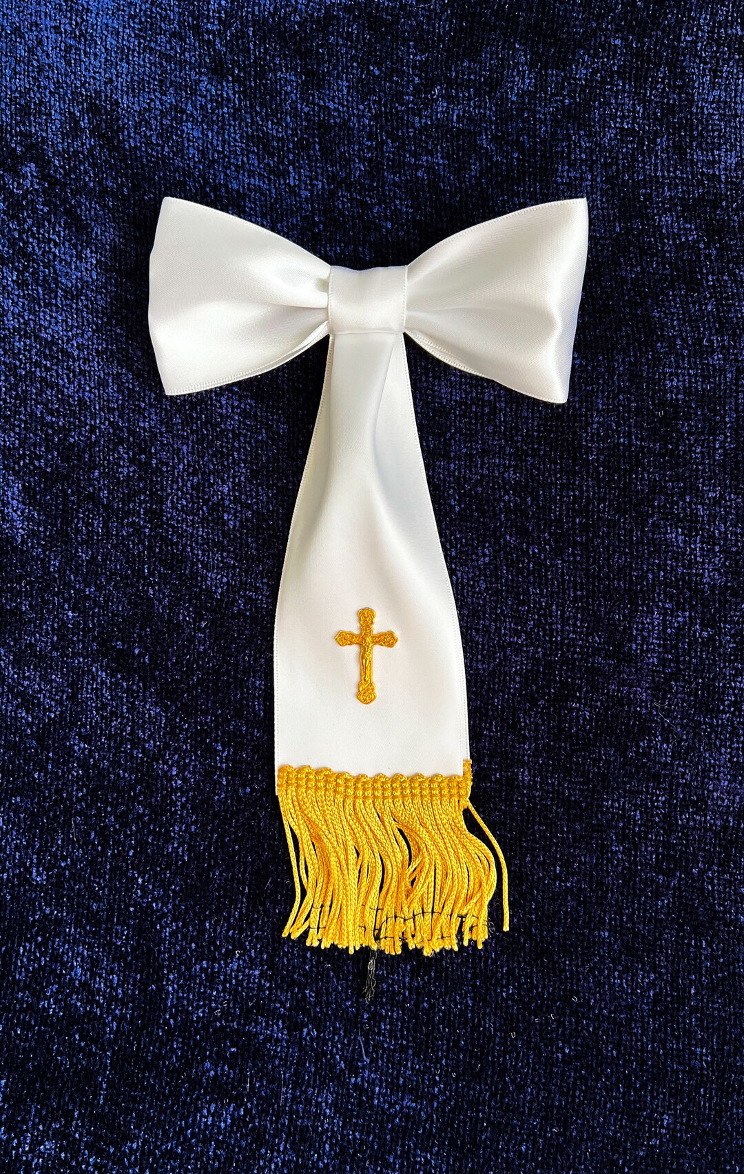 First Communion Arm Bow White Ribbon With Gold Cross - Etsy