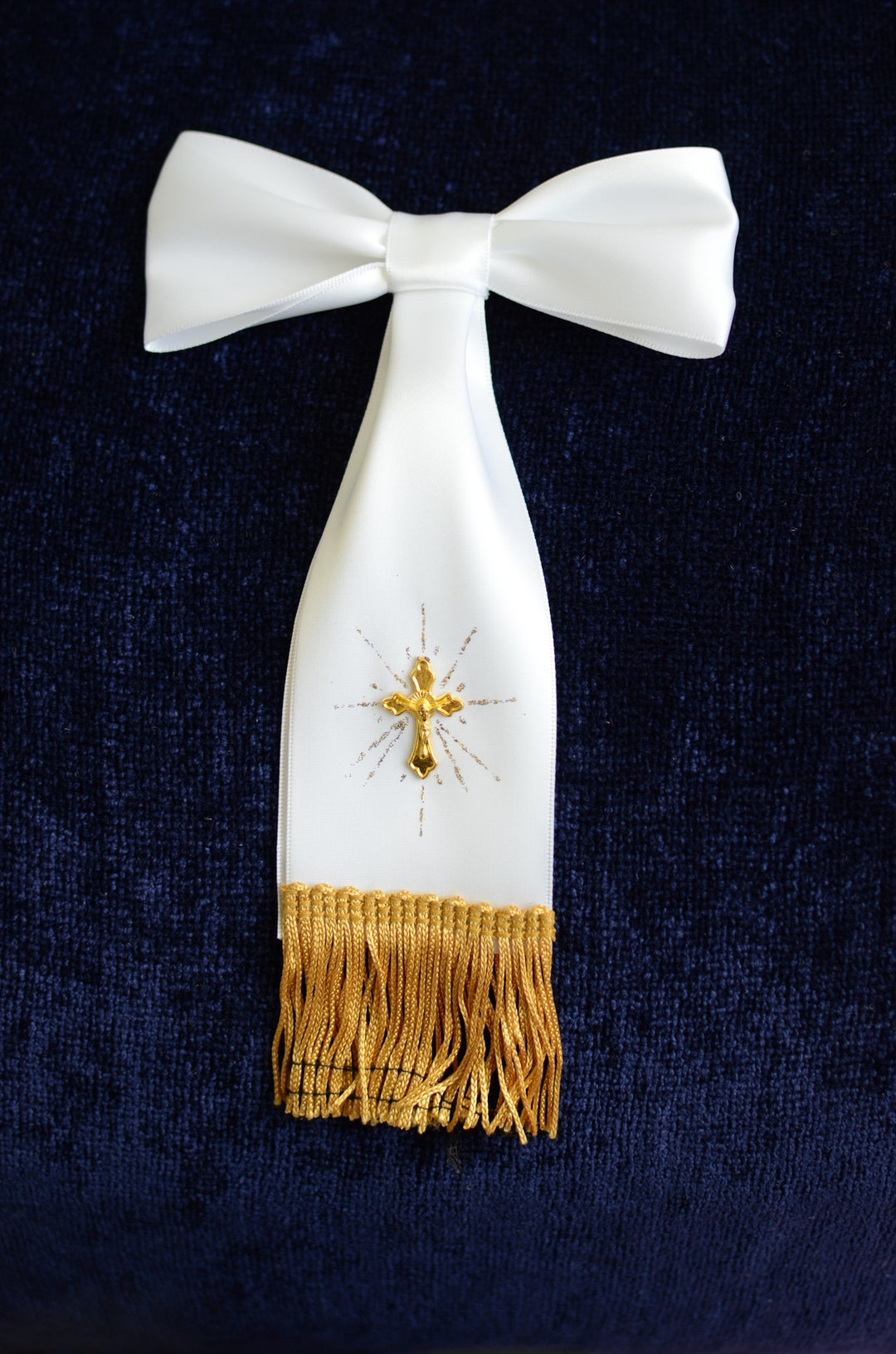 First Communion Arm Bow White Ribbon With Gold Cross - Etsy