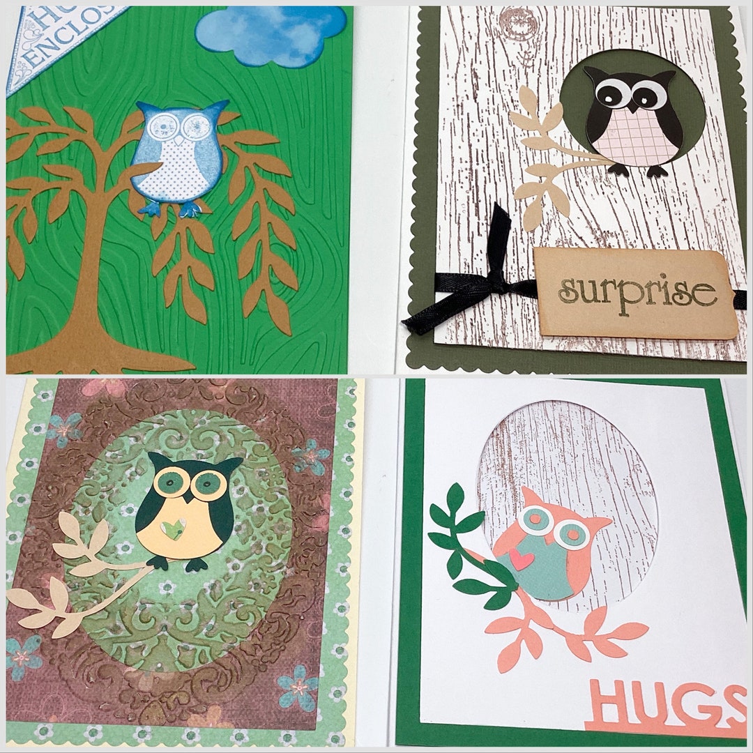 12 Handmade Cards, Owl Cards, Assorted Colors, Blank Cards, Wcards ...