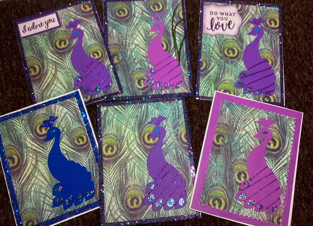 Oh so Sparkly Peacock Cards Set of 6 Cards Handmade Cards One of a Kind ...