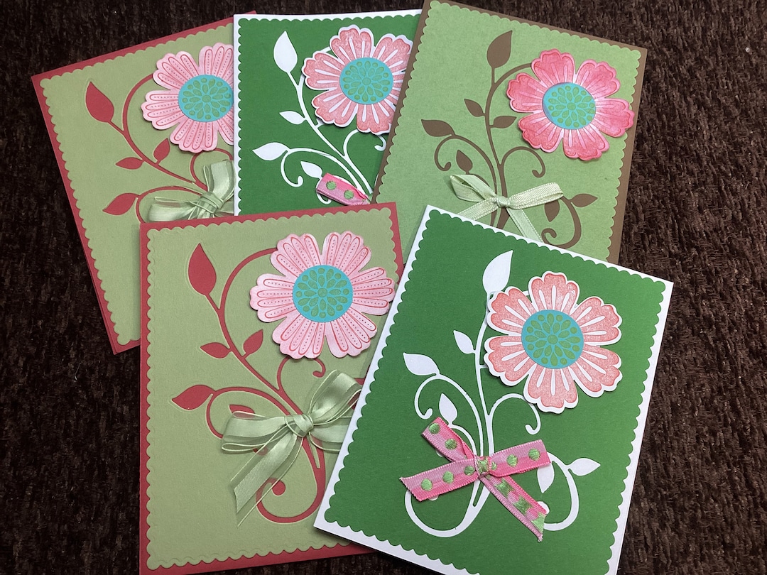 Large Flower Cards Set of 7 Notecards Flowers With Bows Stationary ...