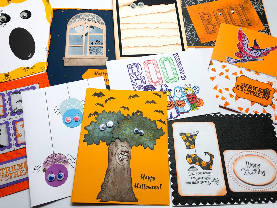 SALE Halloween Cards Set of 5 Trick or Treat Flying Witch on a Broom ...