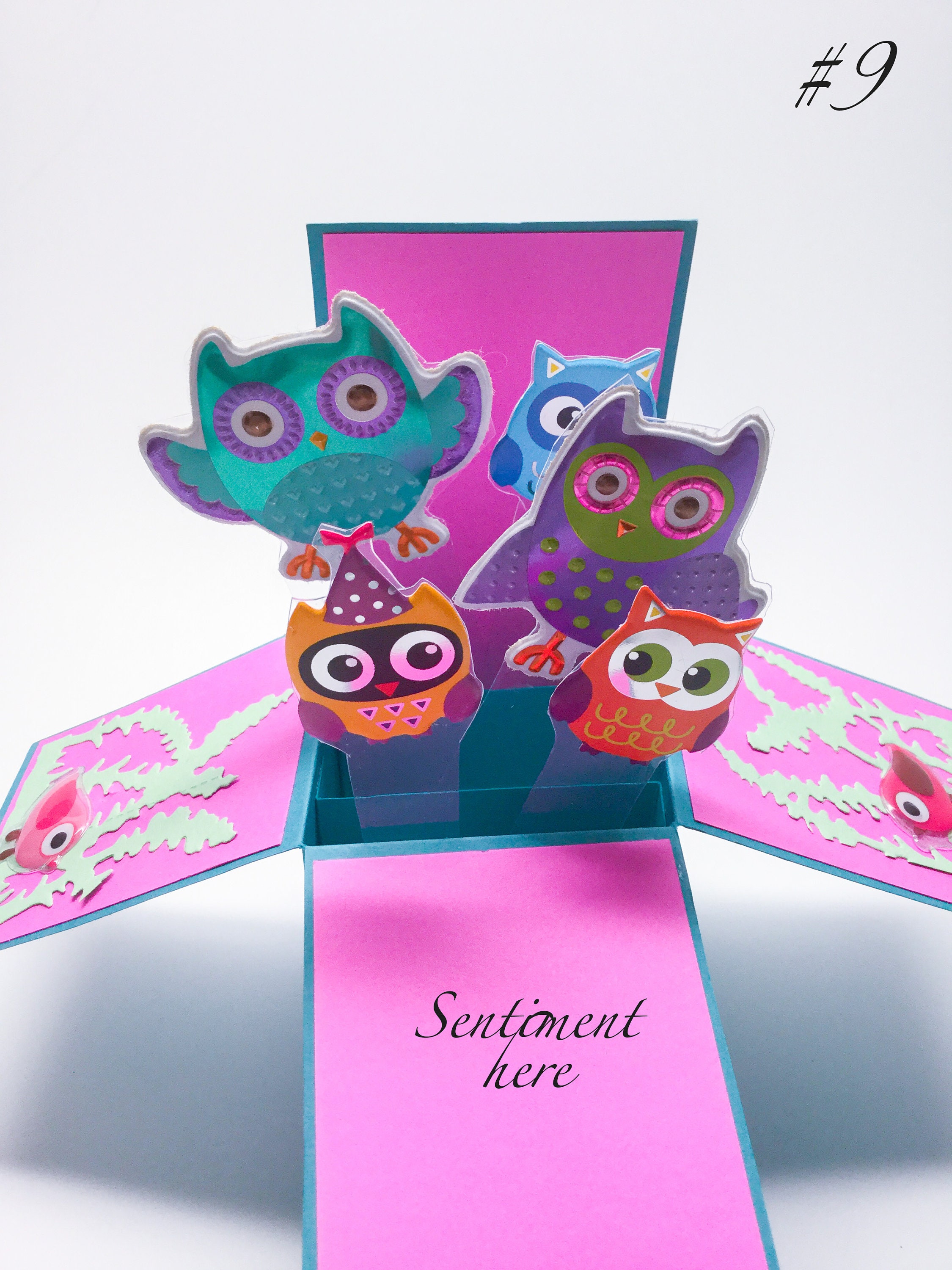 Birthday Owls Pop Up box card Owl cards Fishes | Etsy