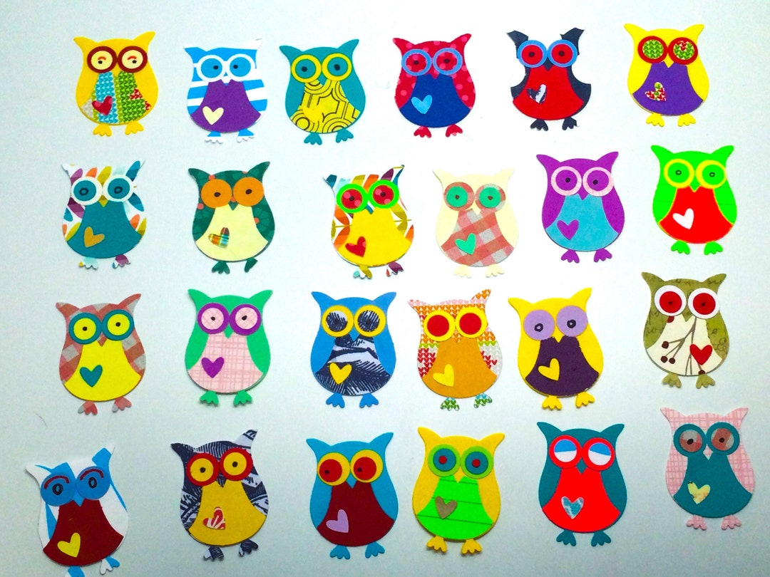 12 hiboux colorés, découpes mignonnes de petits hiboux, hiboux ...